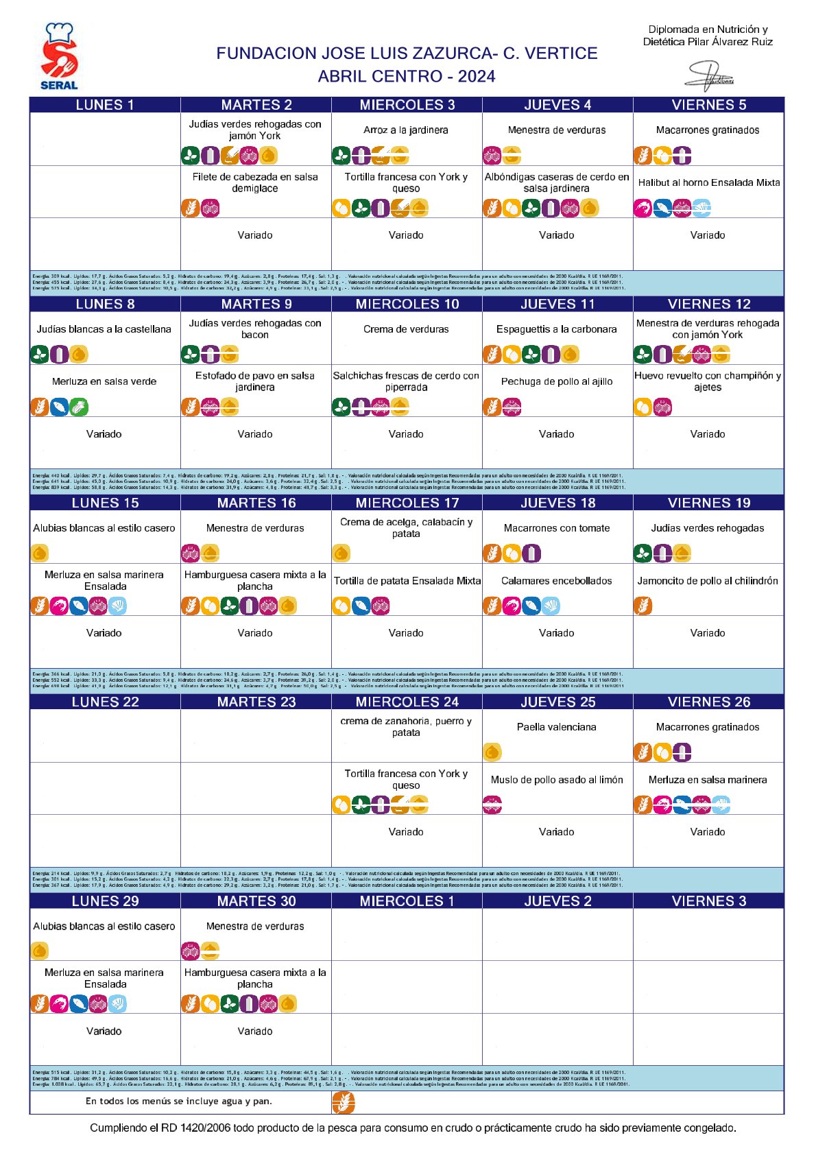 MENÚ DE ABRIL 2024 – Fundación José Luis Zazurca